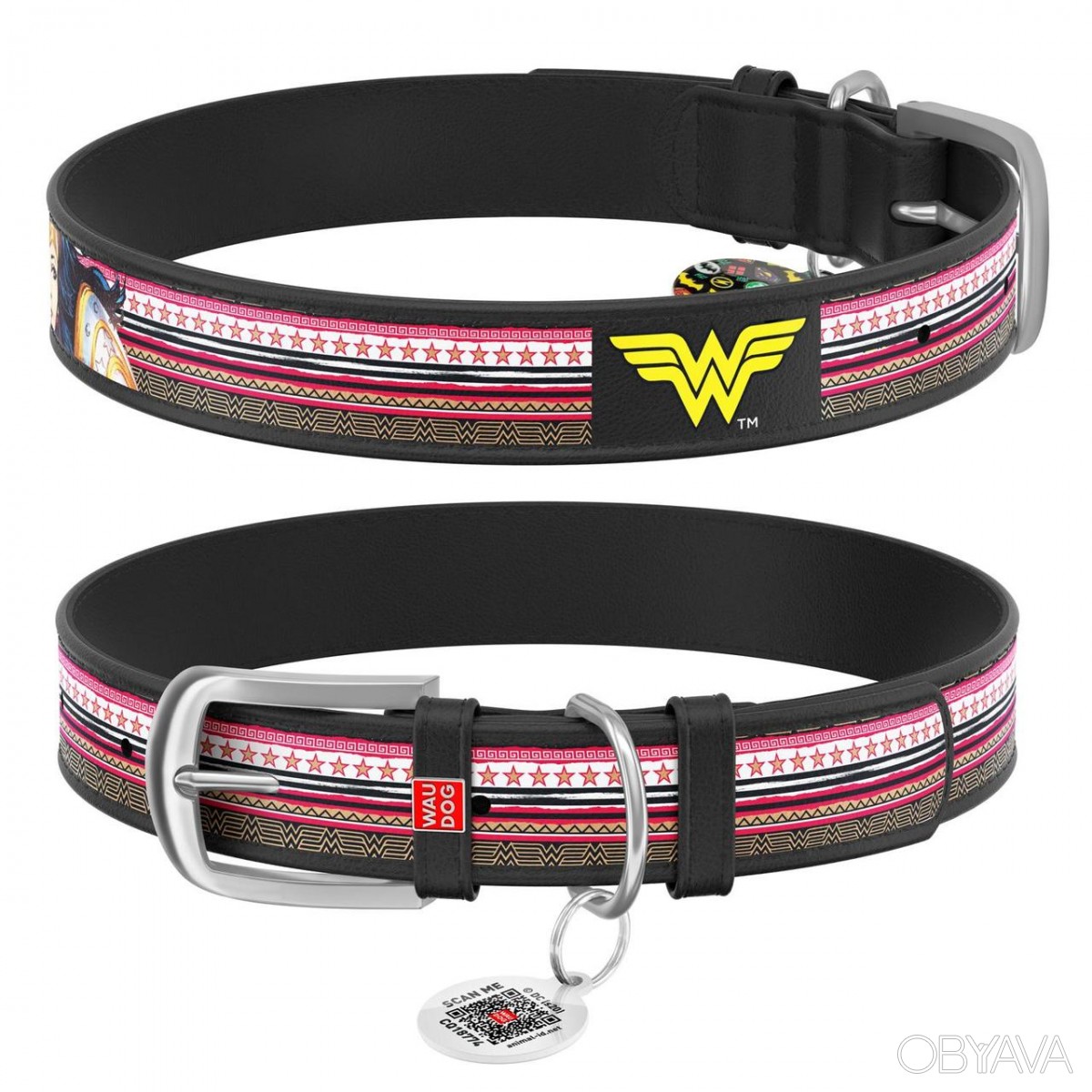 ᐈ Ошейник для собак кожаный WAUDOG Design с QR паспортом, рисунок "Чудо ...